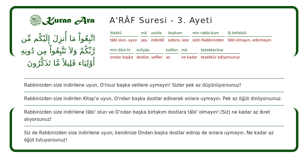 A'RÂF suresi 3. ayeti - KuranAra.com