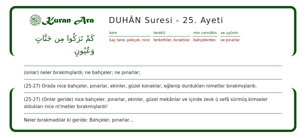 DUHÂN suresi 25. ayeti - KuranAra.com