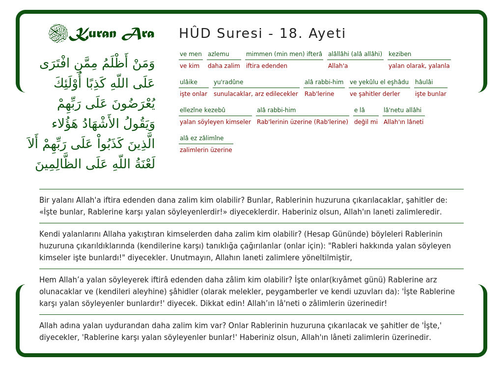 HÛD suresi 18. ayeti - KuranAra.com