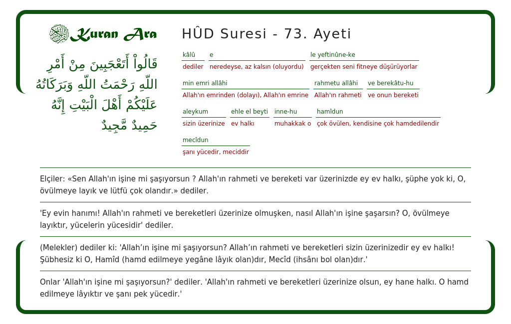 HÛD suresi 73. ayeti - KuranAra.com