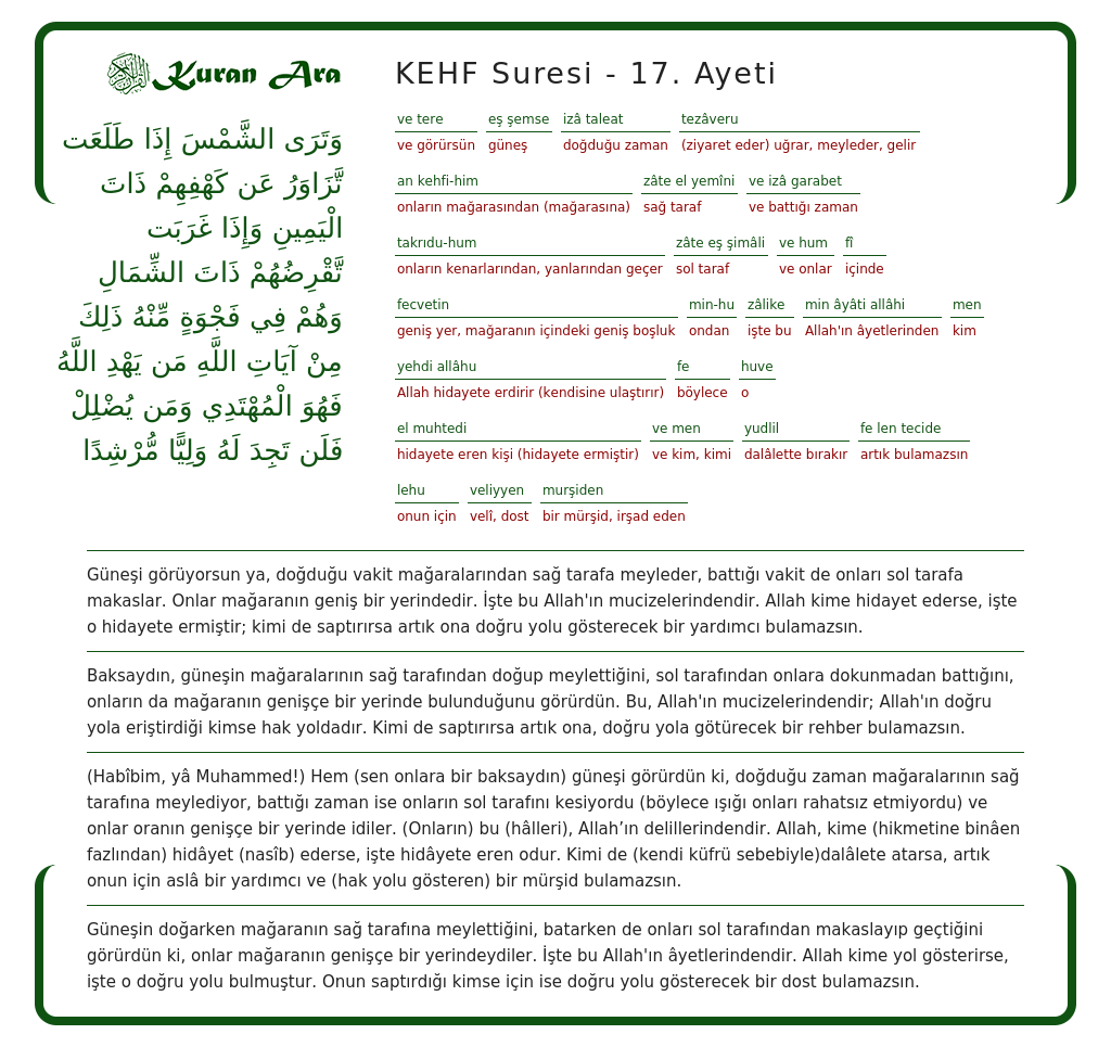 KEHF suresi 17. ayeti - KuranAra.com