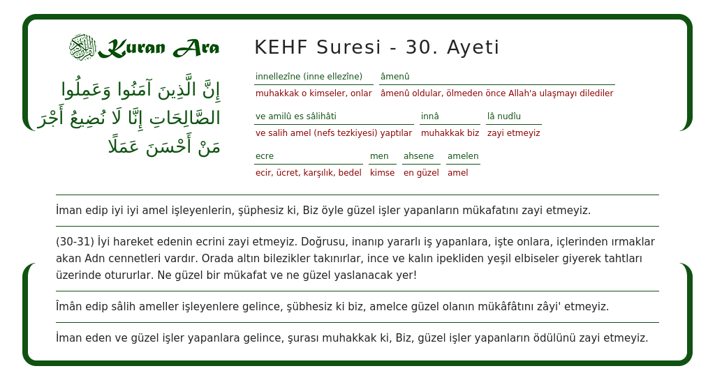 KEHF suresi 30. ayeti - KuranAra.com