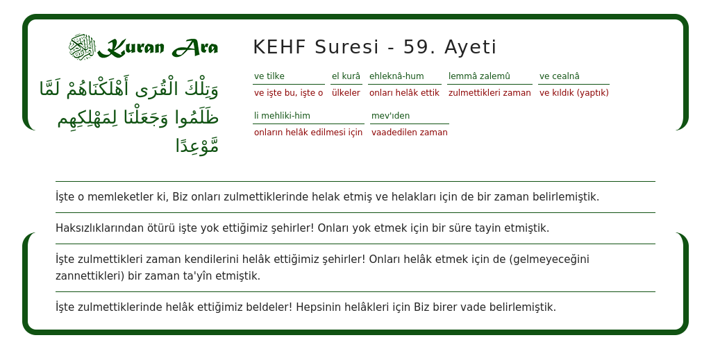 KEHF suresi 59. ayeti - KuranAra.com