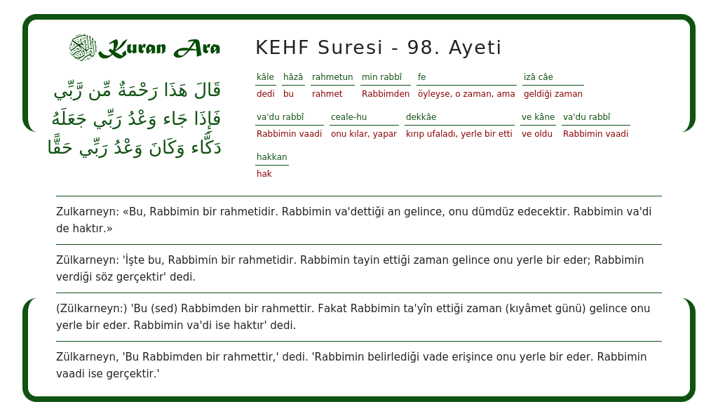 KEHF suresi 98. ayeti - KuranAra.com