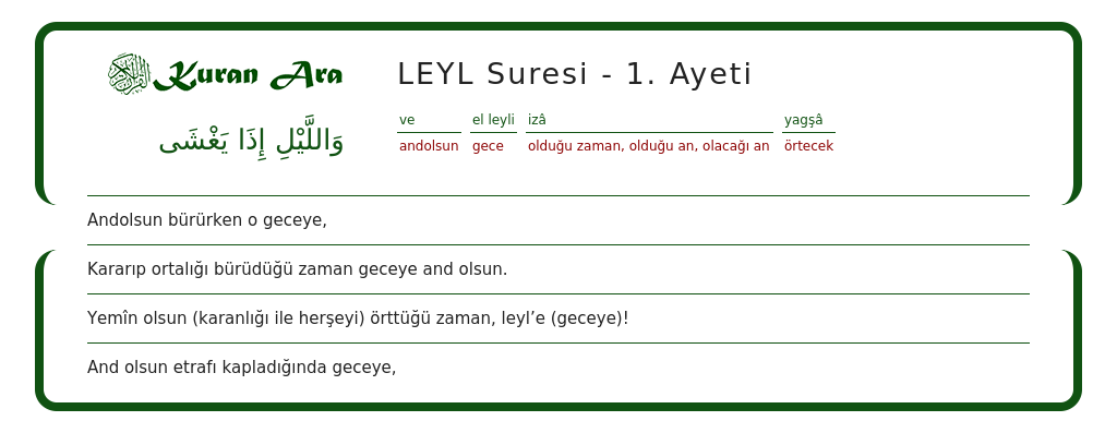 LEYL suresi 1. ayeti - KuranAra.com