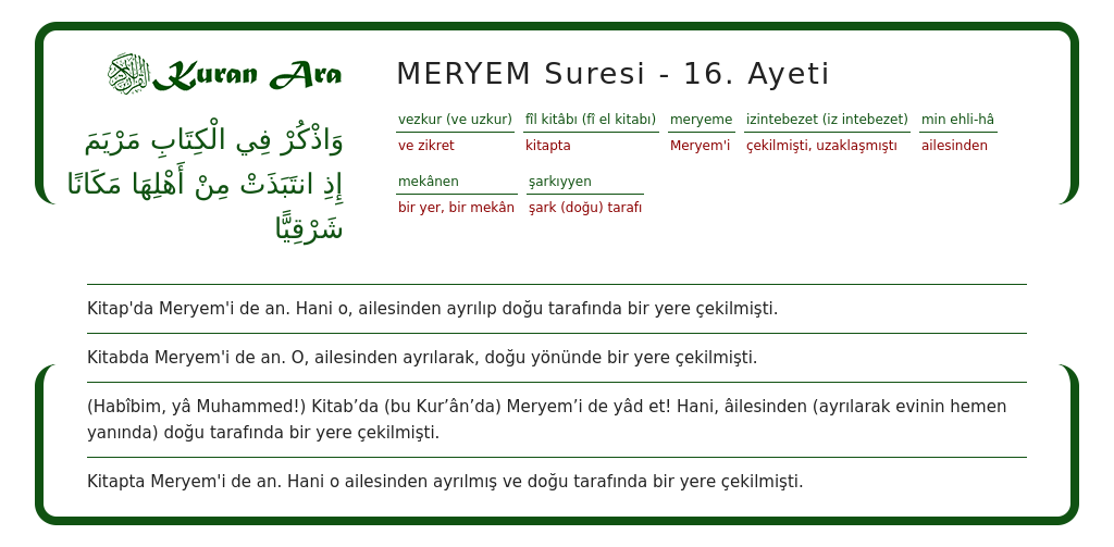 MERYEM suresi 16. ayeti - KuranAra.com