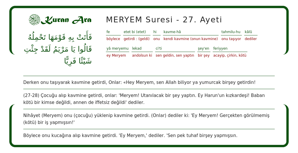 MERYEM suresi 27. ayeti - KuranAra.com