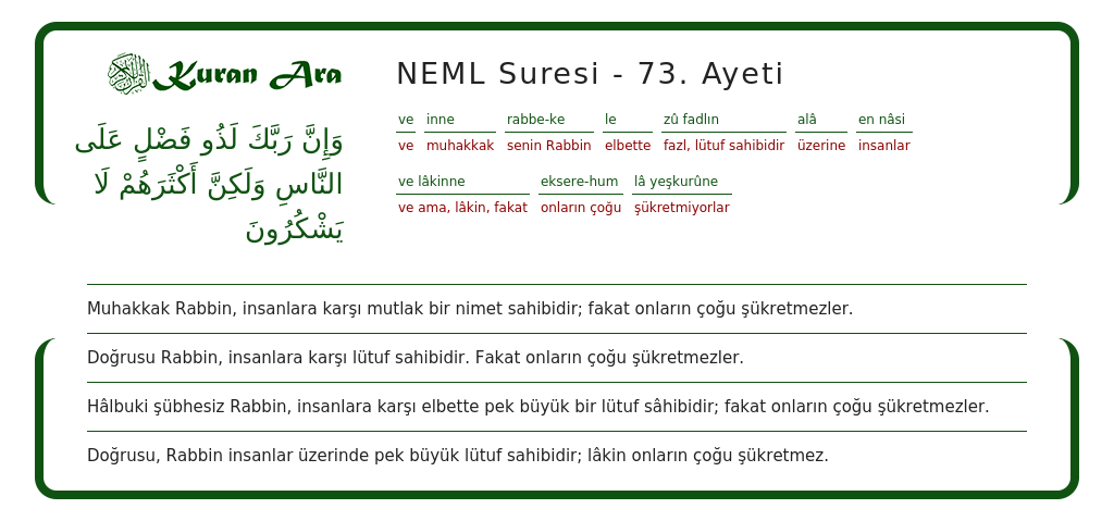 NEML suresi 73. ayeti - KuranAra.com