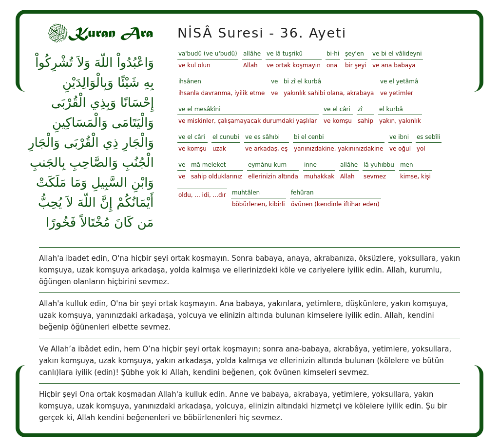 NİSÂ suresi 36. ayeti - KuranAra.com