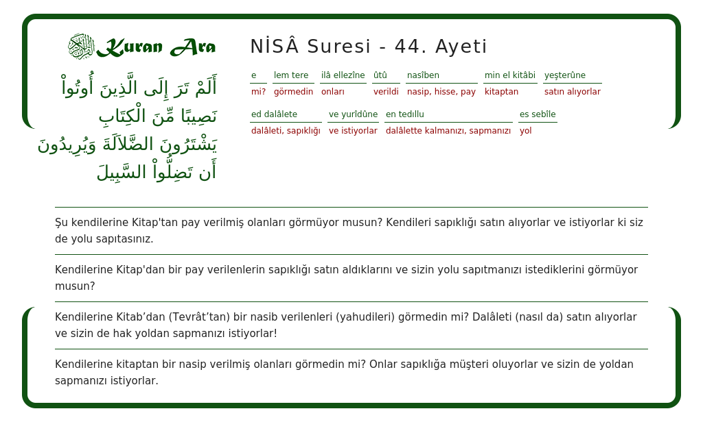 NİSÂ suresi 44. ayeti - KuranAra.com