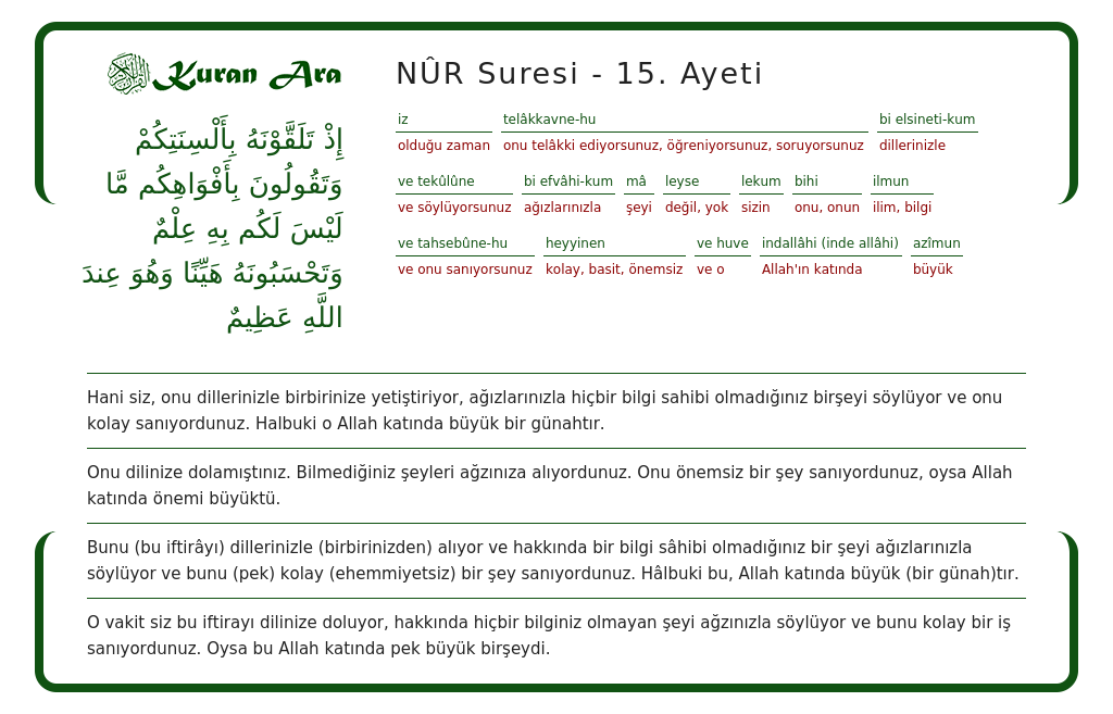 NÛR suresi 15. ayeti - KuranAra.com
