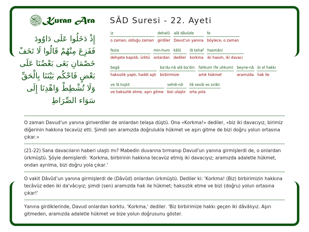 SÂD suresi 22. ayeti - KuranAra.com