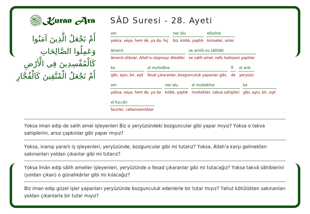 SÂD suresi 28. ayeti - KuranAra.com