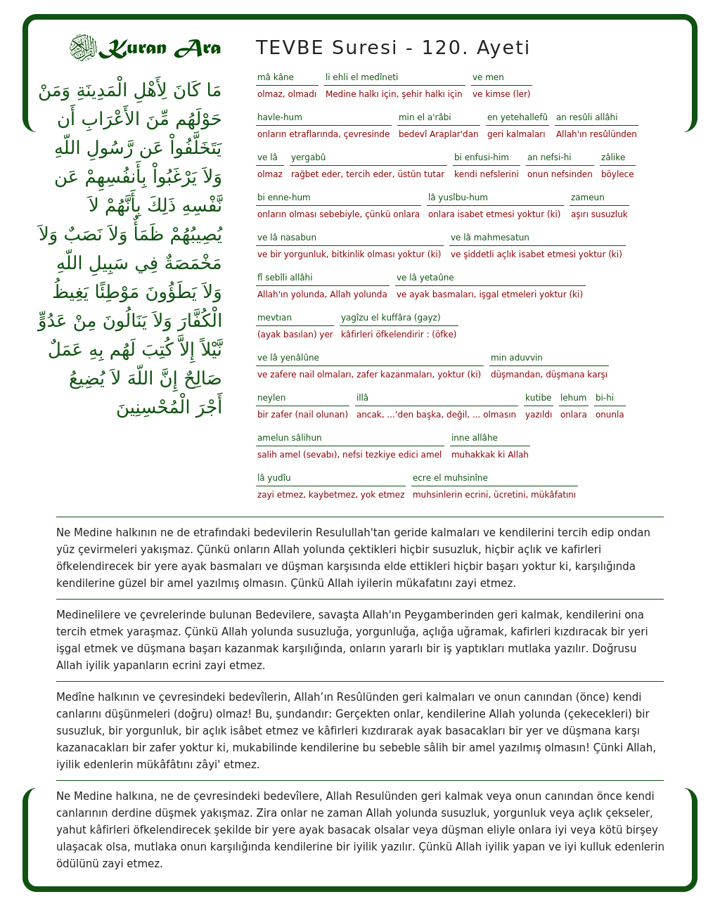 TEVBE suresi 120. ayeti - KuranAra.com