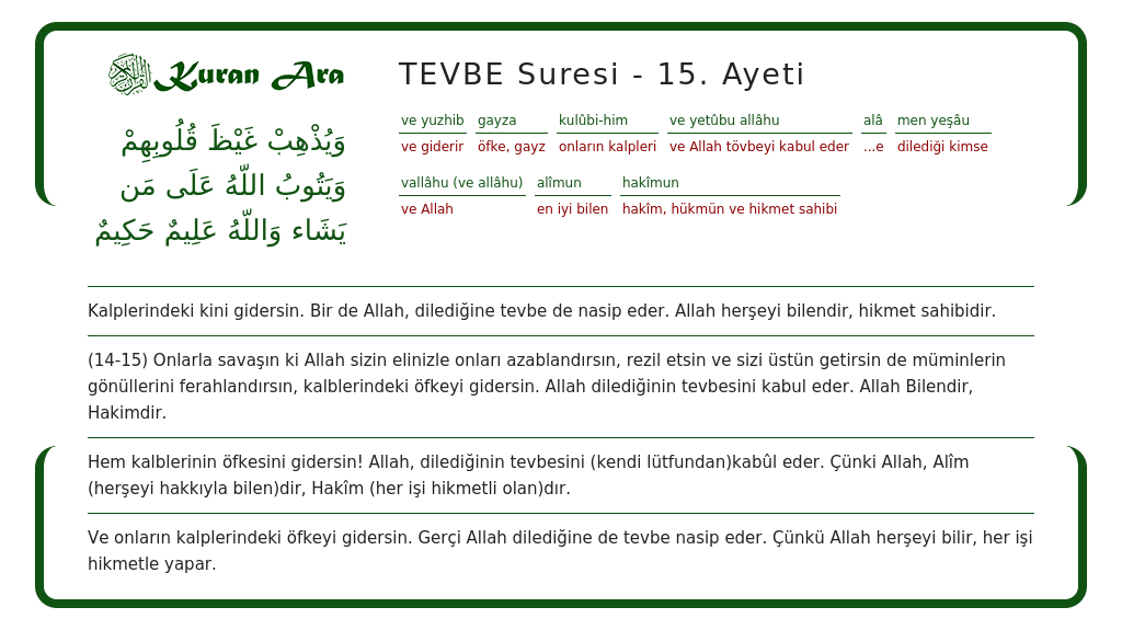 TEVBE suresi 15. ayeti - KuranAra.com
