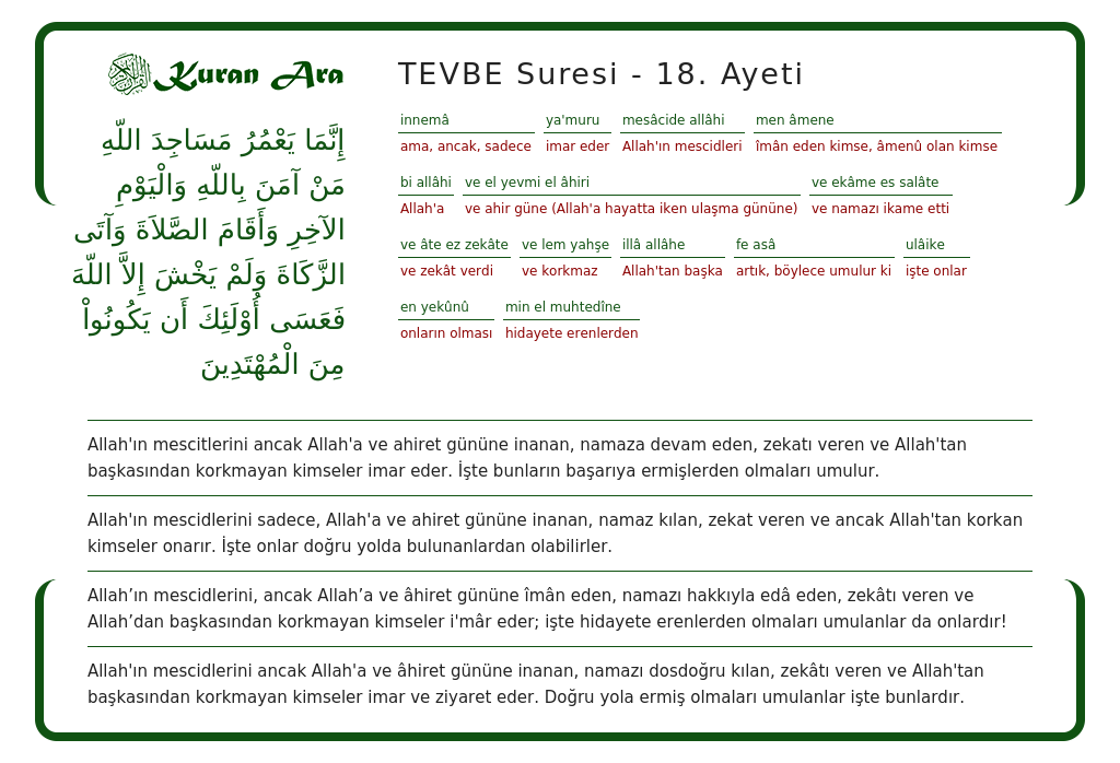 TEVBE suresi 18. ayeti - KuranAra.com