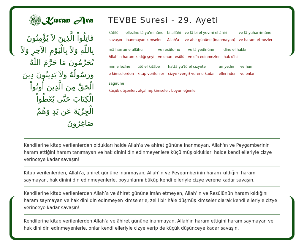 TEVBE suresi 29. ayeti - KuranAra.com