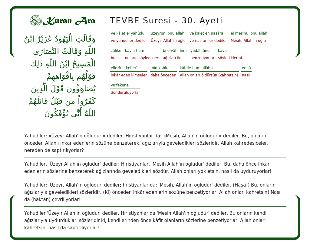 TEVBE suresi 30. ayeti - KuranAra.com