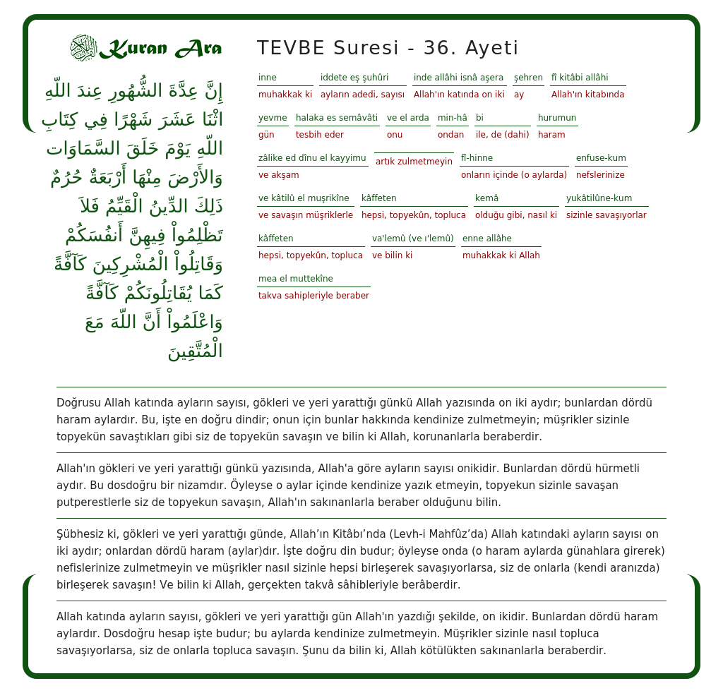 TEVBE suresi 36. ayeti - KuranAra.com