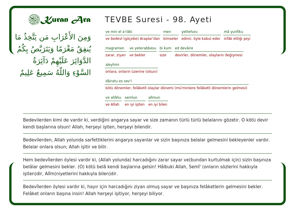 TEVBE suresi 98. ayeti - KuranAra.com