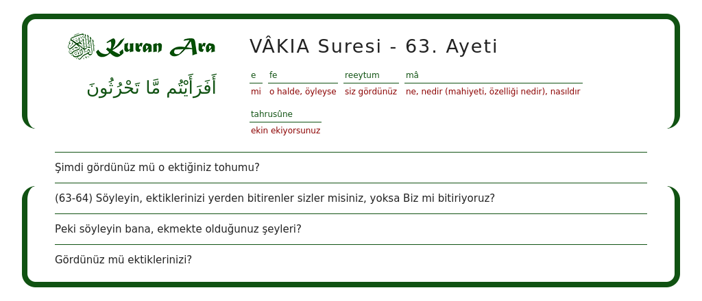 VÂKIA suresi 63. ayeti - KuranAra.com