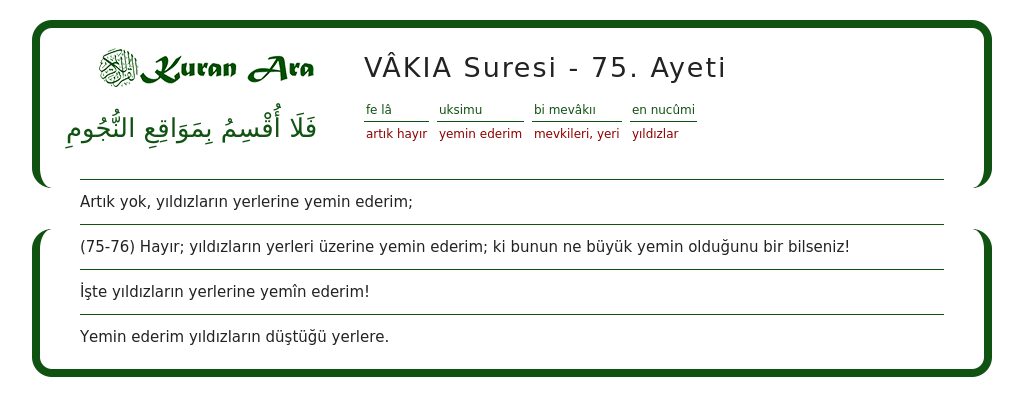 VÂKIA suresi 75. ayeti - KuranAra.com