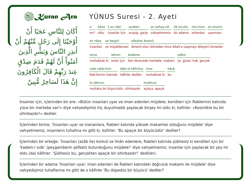 YÛNUS suresi 2. ayeti - KuranAra.com