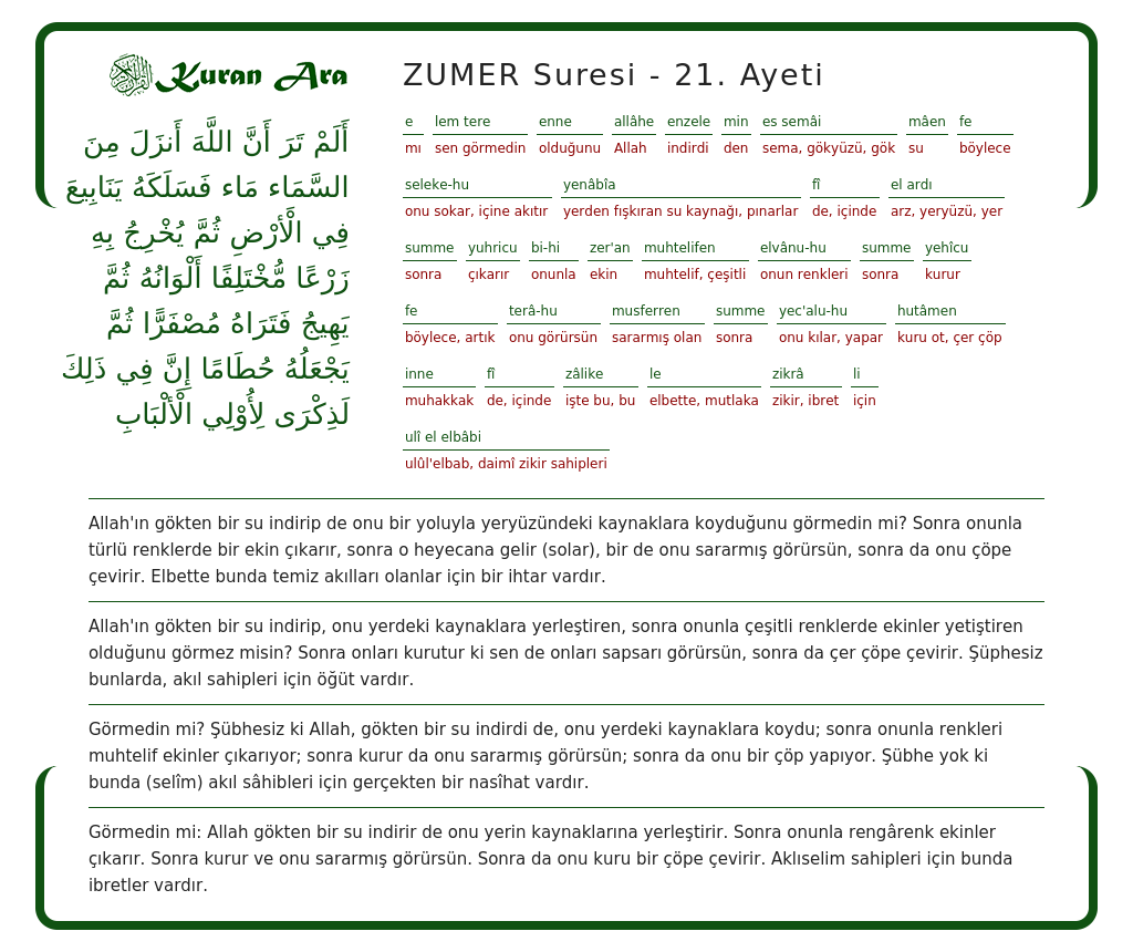 ZUMER suresi 21. ayeti - KuranAra.com