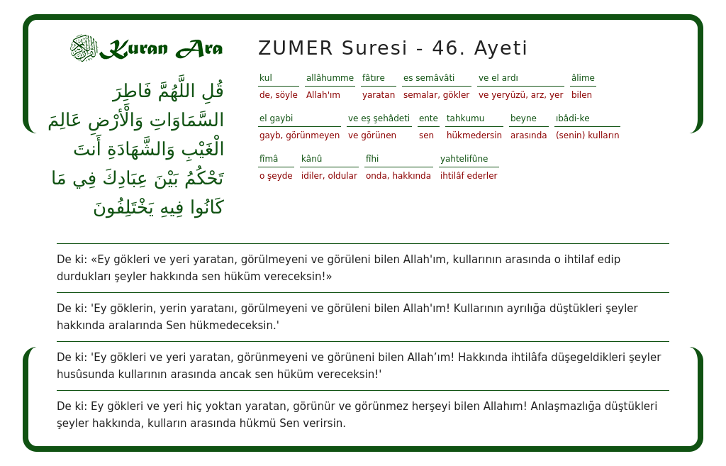 ZUMER suresi 46. ayeti - KuranAra.com