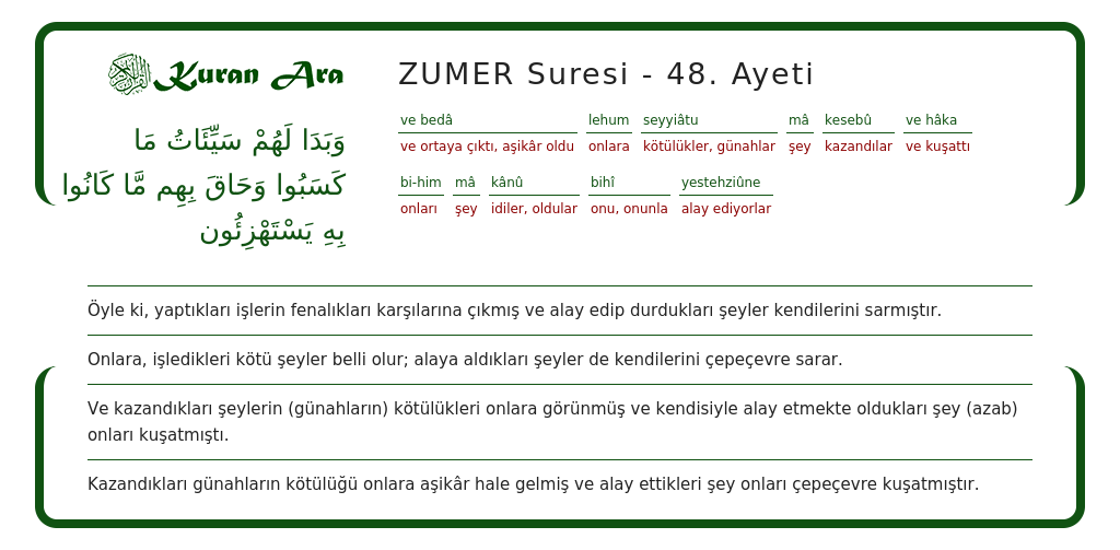 ZUMER suresi 48. ayeti - KuranAra.com