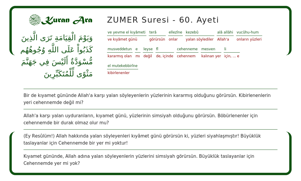 ZUMER suresi 60. ayeti - KuranAra.com